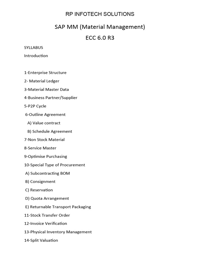 Sap MM Syllabus | PDF