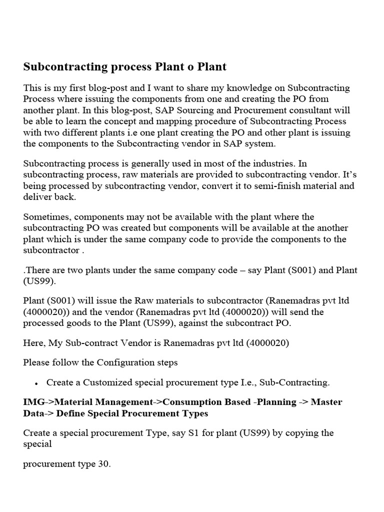 SAP Subcontracting Process Guide | PDF | Procurement | Subcontractor