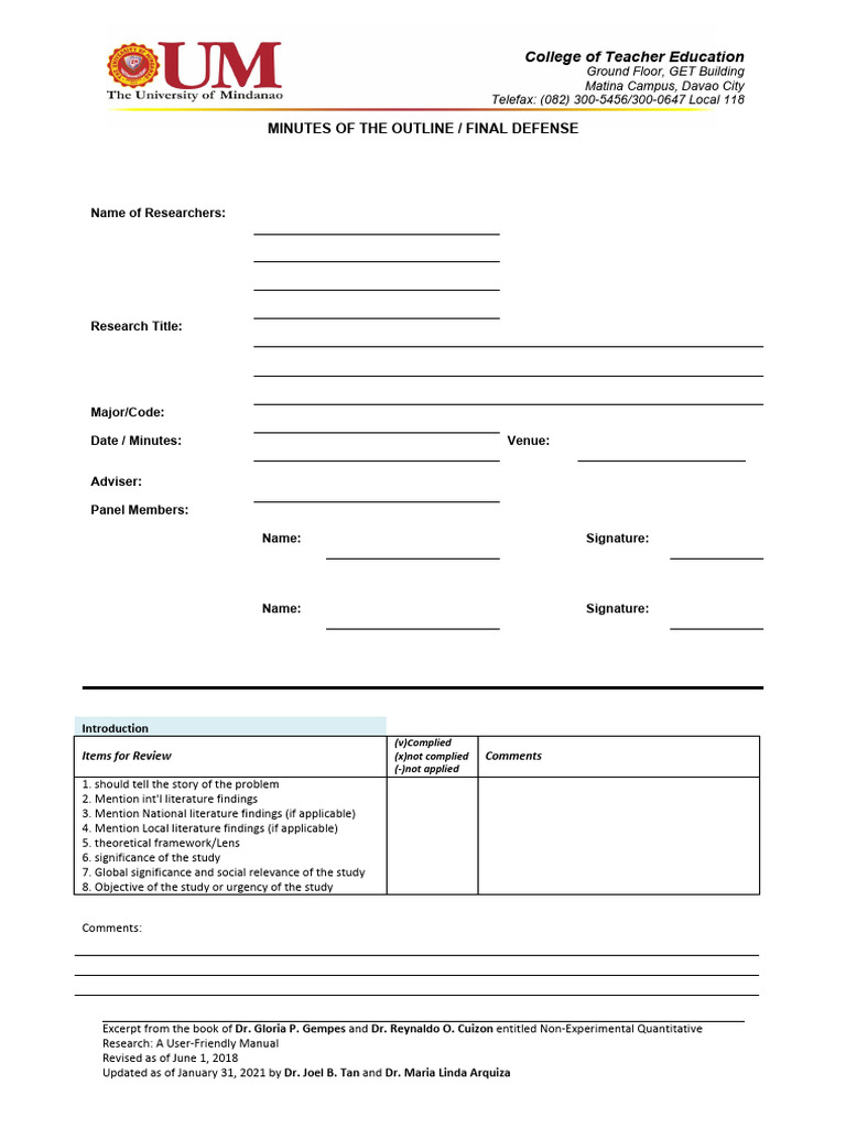 Final Defense Minutes for Research Outline | PDF | Quantitative ...