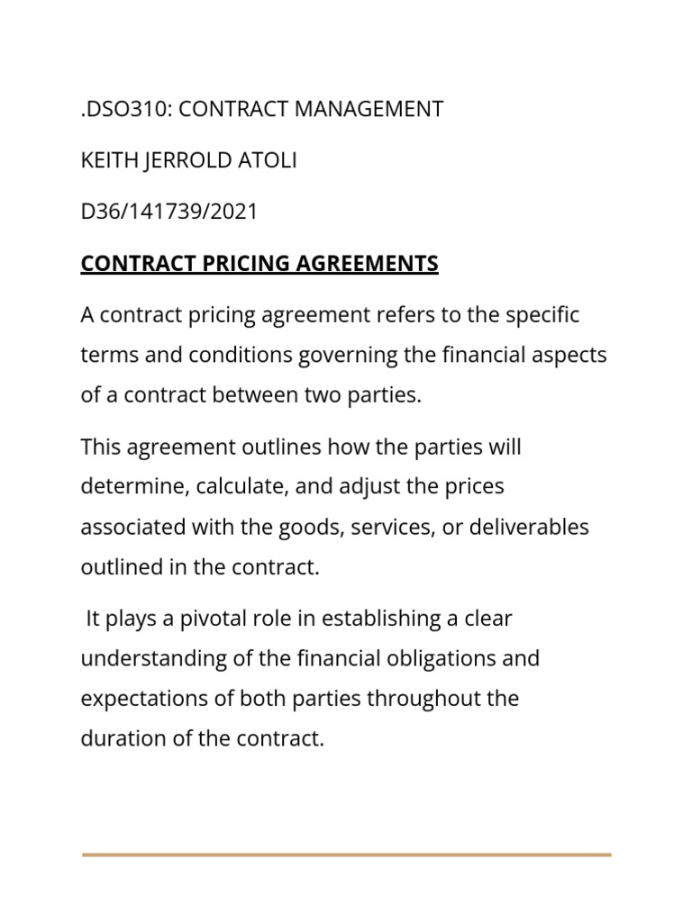 Contract Pricing Agreement Essentials | PDF | Pricing | Supply Chain