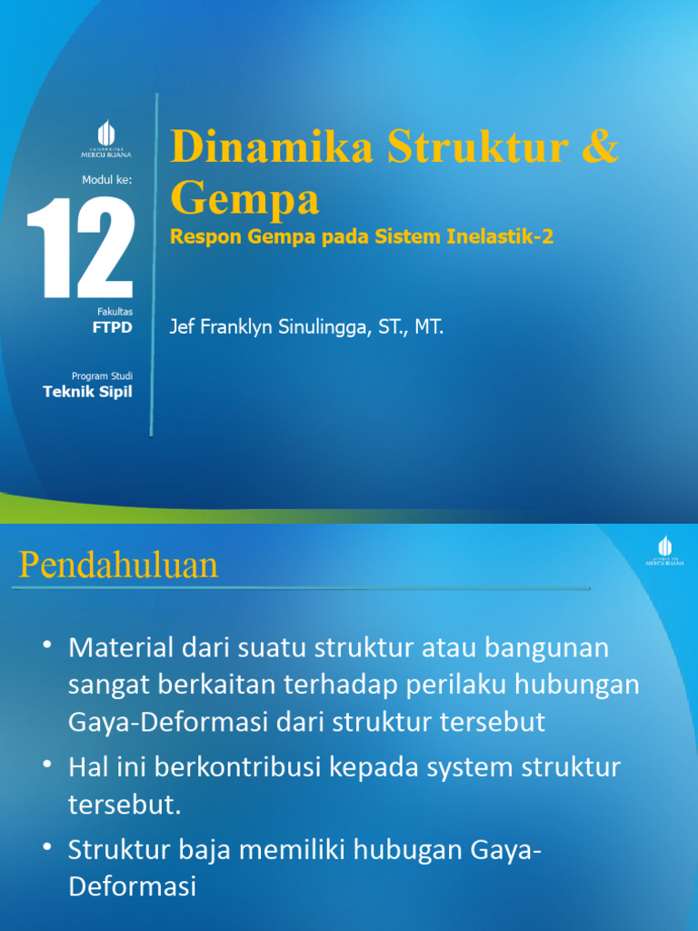 MODUL PERKULIAHAN 12 Respon Gempa Pada Sistem Yang Inelastik 2 | PDF ...