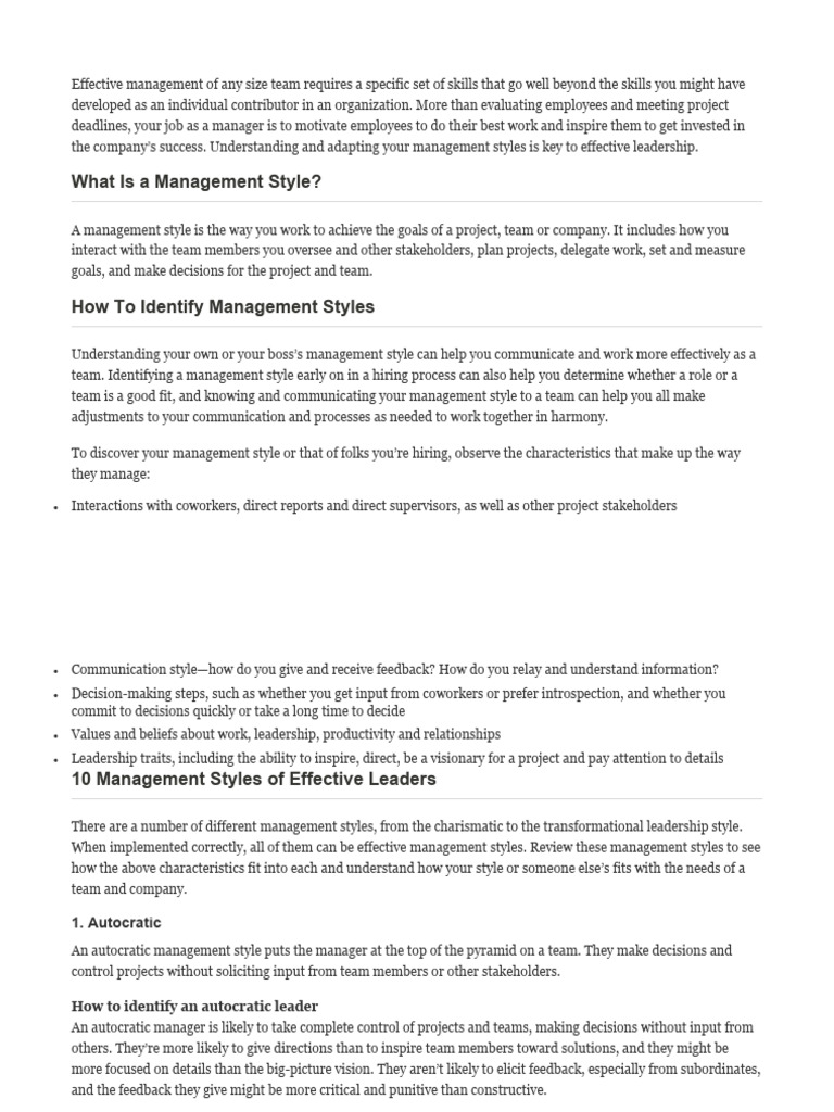 Management Styles | PDF | Leadership | Goal