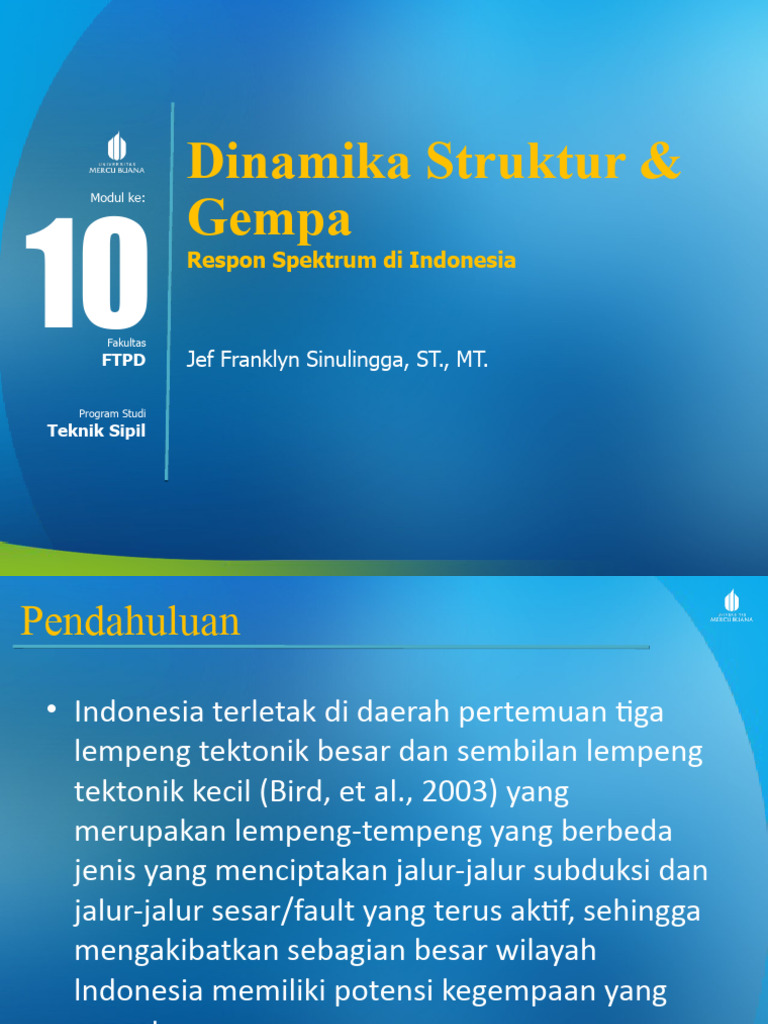 MODUL PERKULIAHAN 10 Respon Gempa Dengan Sistem Linear-2 Updated | PDF