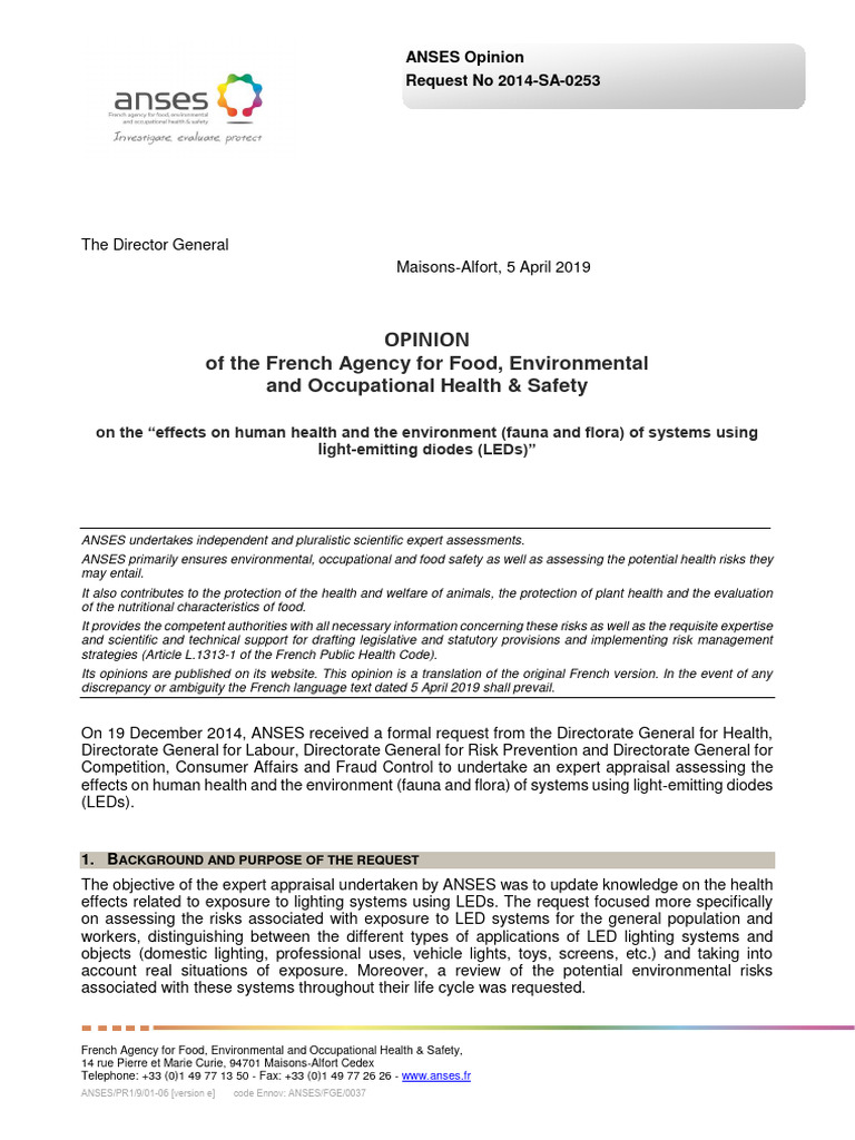 ANSES - effects on human health and the environment (fauna and flora ...