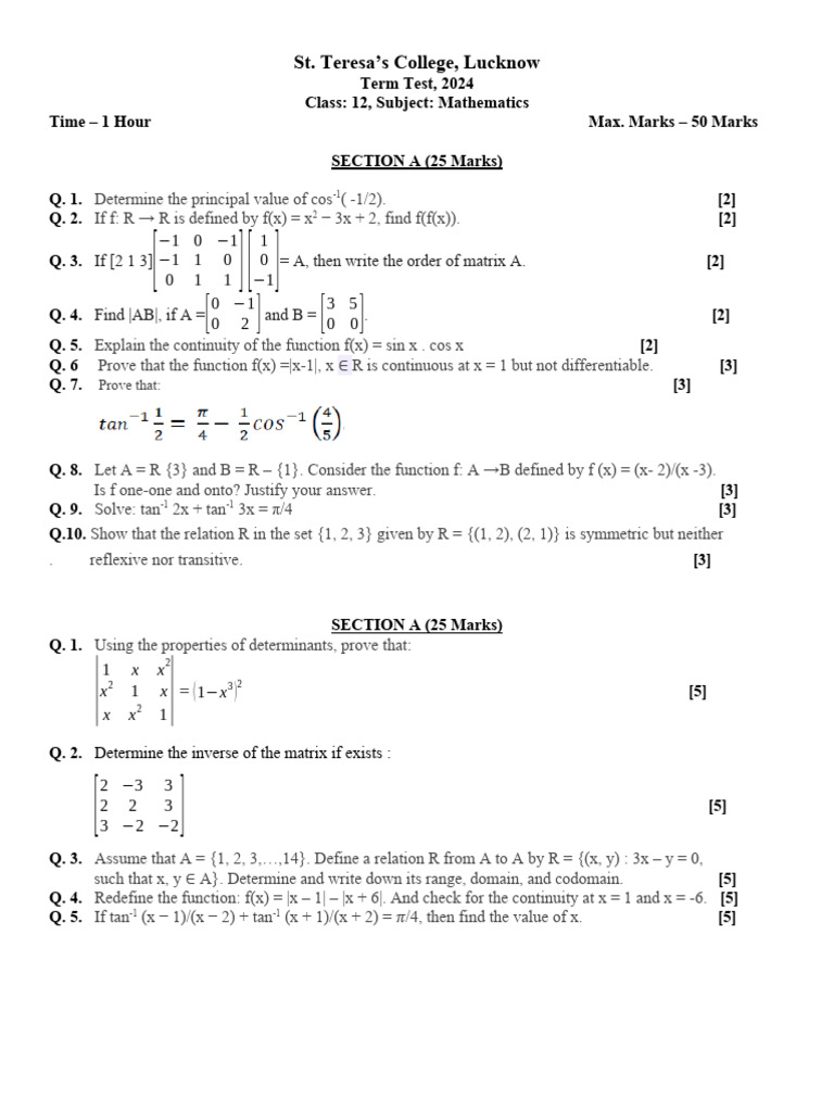 Class 8 - Maths QP - HY Term Test - 2024 | PDF | Linear Algebra ...