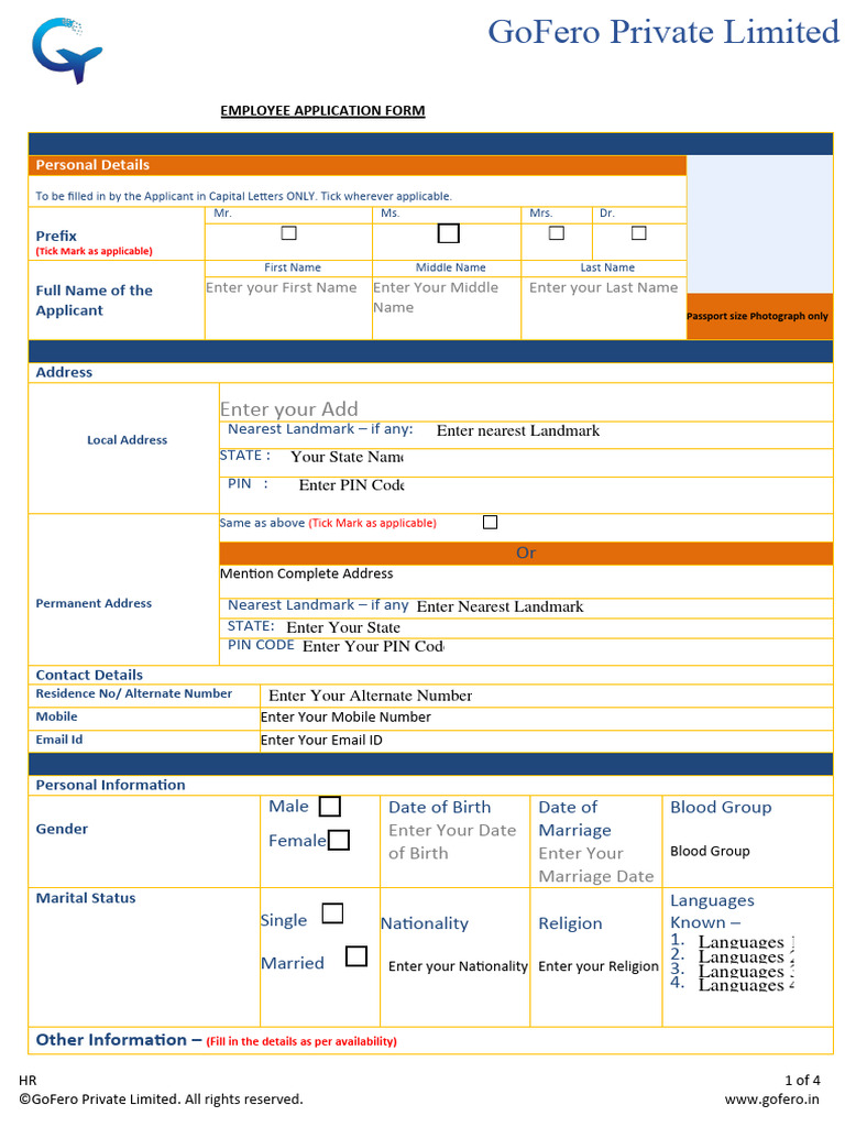 EMPLOYEE APPLICATION FORM (1) | PDF | Personal Identification Number