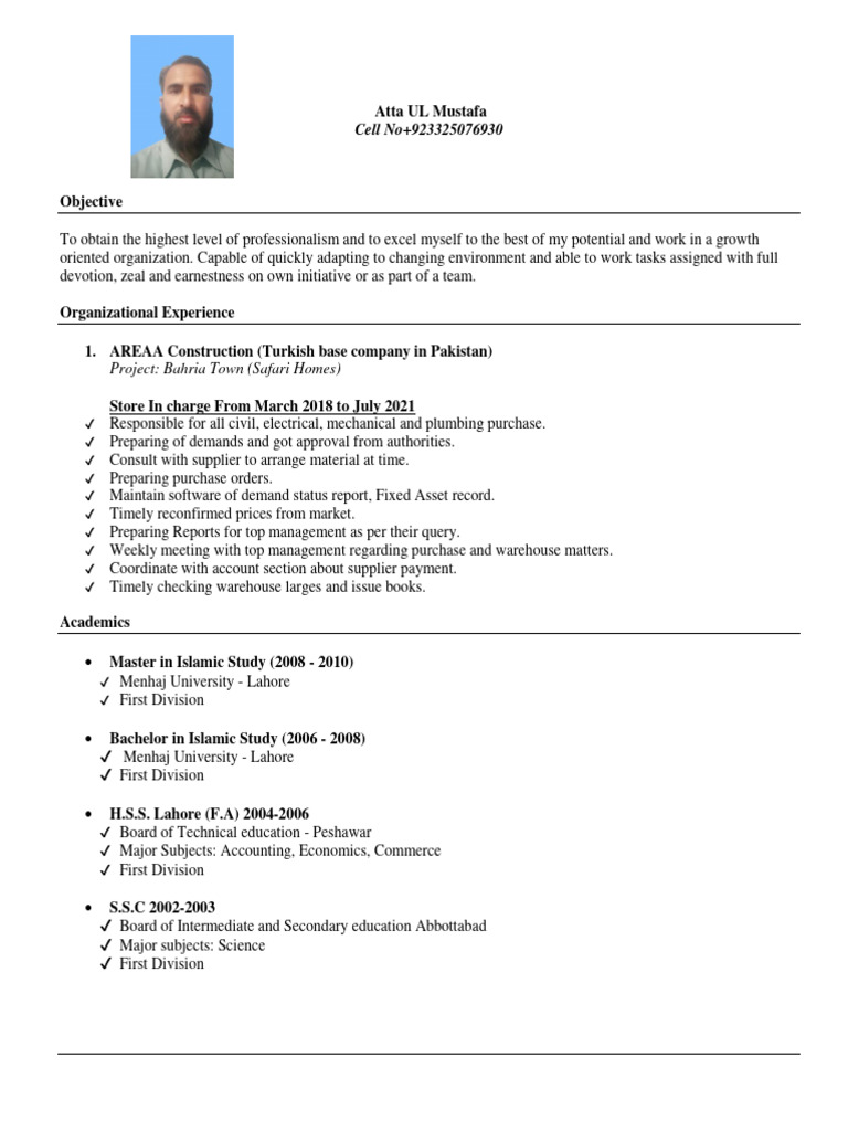 Atta Ul Mustafa CV | PDF | Pakistan