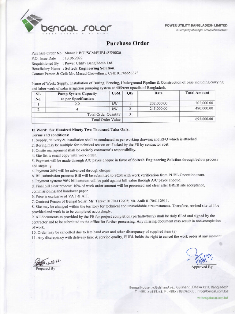 Purchase Order (Soltech Engineering) - 4th Time | PDF | Cheque | Payments