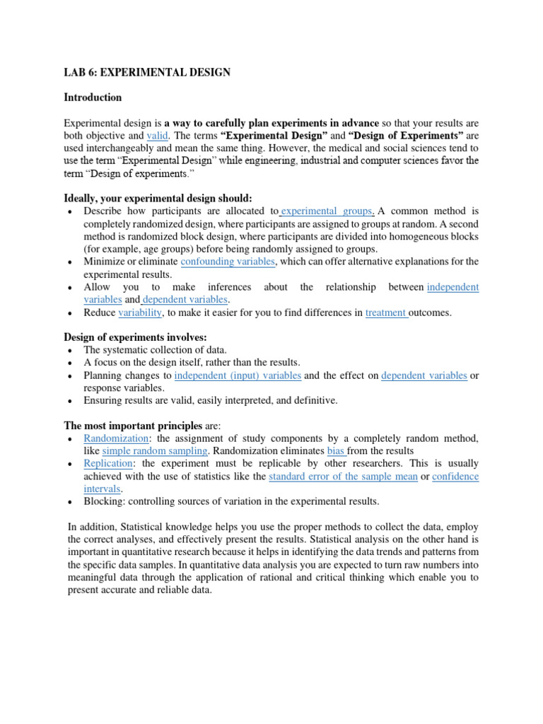LAB 6 - Experimental Design - 231016 - 232108 | PDF | Experiment | Design Of Experiments