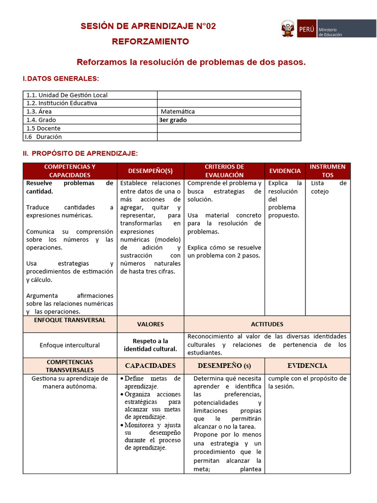 Sesión N°2 - Mate | PDF | Aprendizaje | Evaluación