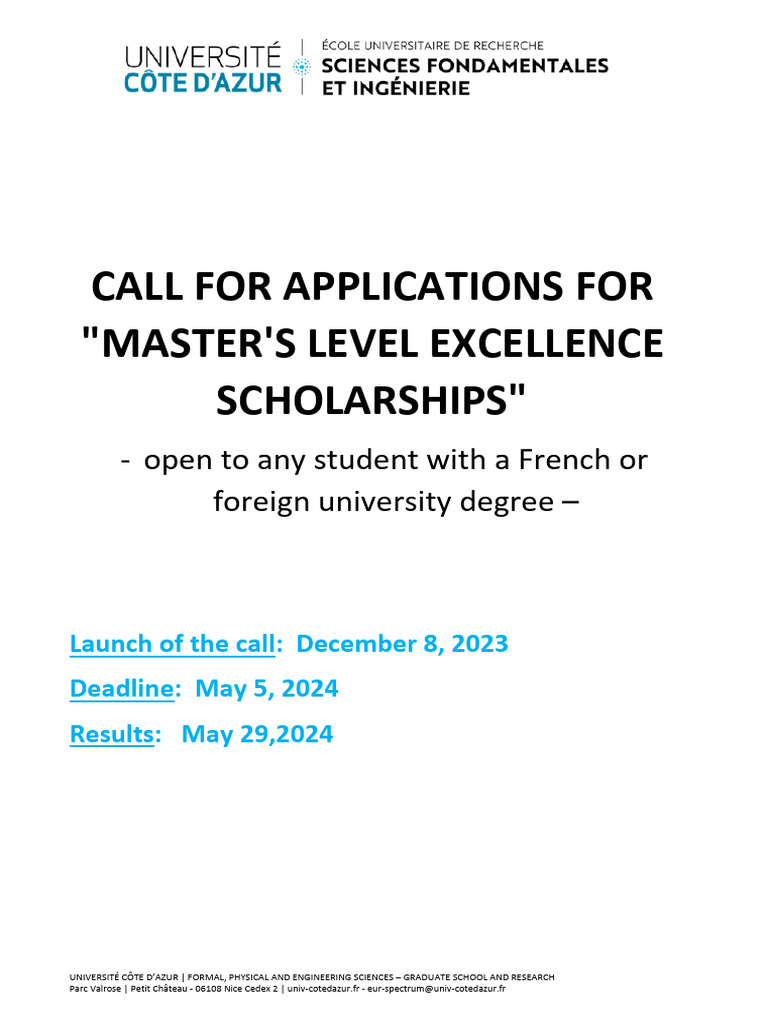 Call - Master's Scholarships - 2024-2025 - GS Spectrum-1 | PDF | Academic Degree | Master's Degree