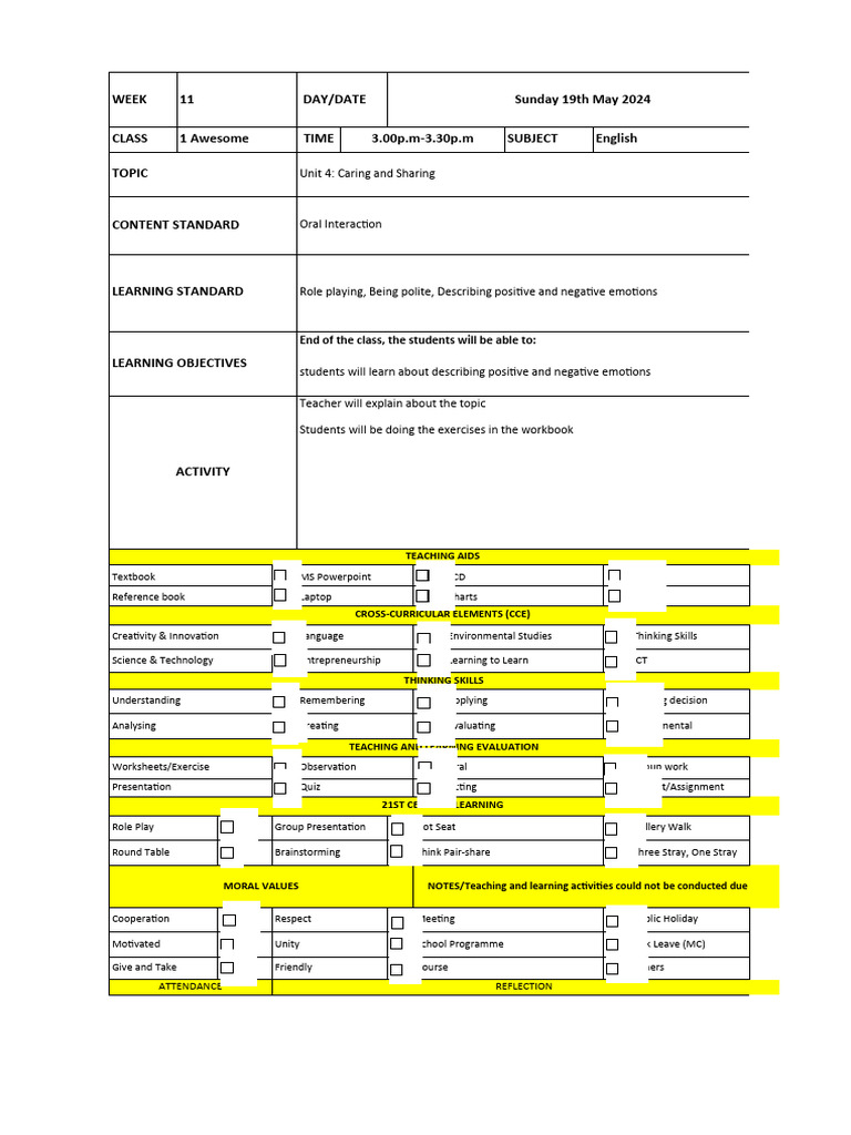 Week 11 English 1 Awesome | PDF | Teachers | Learning