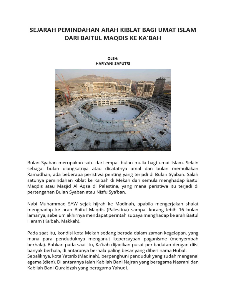 Fiya-Sejarah Pemindahan Arah Kiblat Bagi Umat Islam Dari Baitul Maqdis Ke Ka'bah | PDF