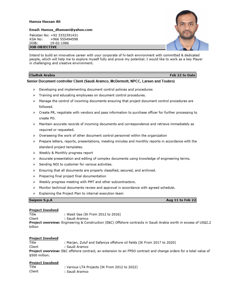 Sr. Document Controller - Hamza Hassan Ali | PDF | Computing | Information Technology