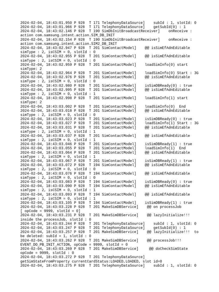 SIM Database Initialization Logs | PDF