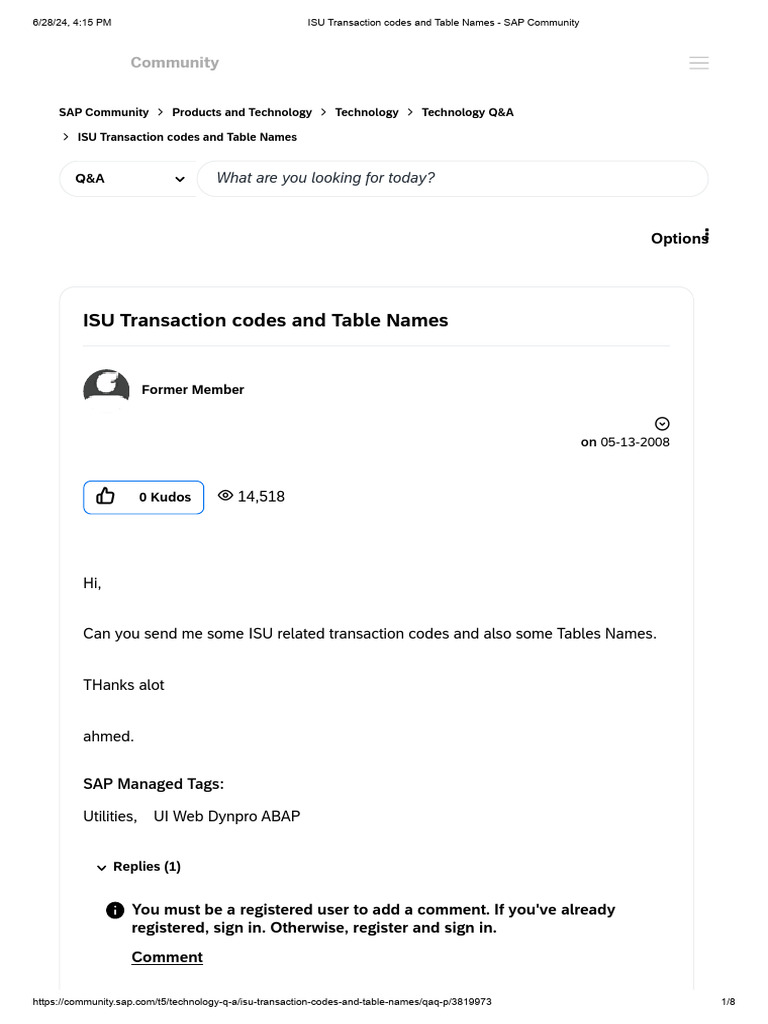 ISU Transaction Codes and Table Names - SAP Community | PDF | Invoice | Database Transaction