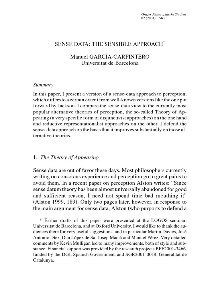 SENSE DATA- THE SENSIBLE APPROACH | PDF | Experience | Qualia