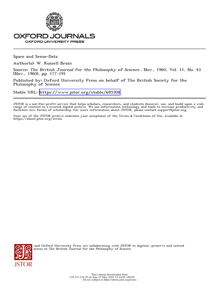 Space and Sense-Data | PDF | Perception | Experience