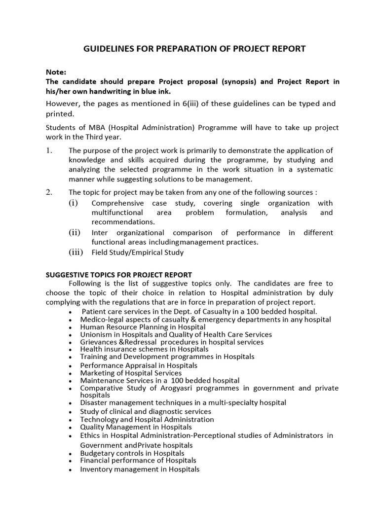 MBA Project Guidelines & Proforma | PDF | Hospital | Health Administration