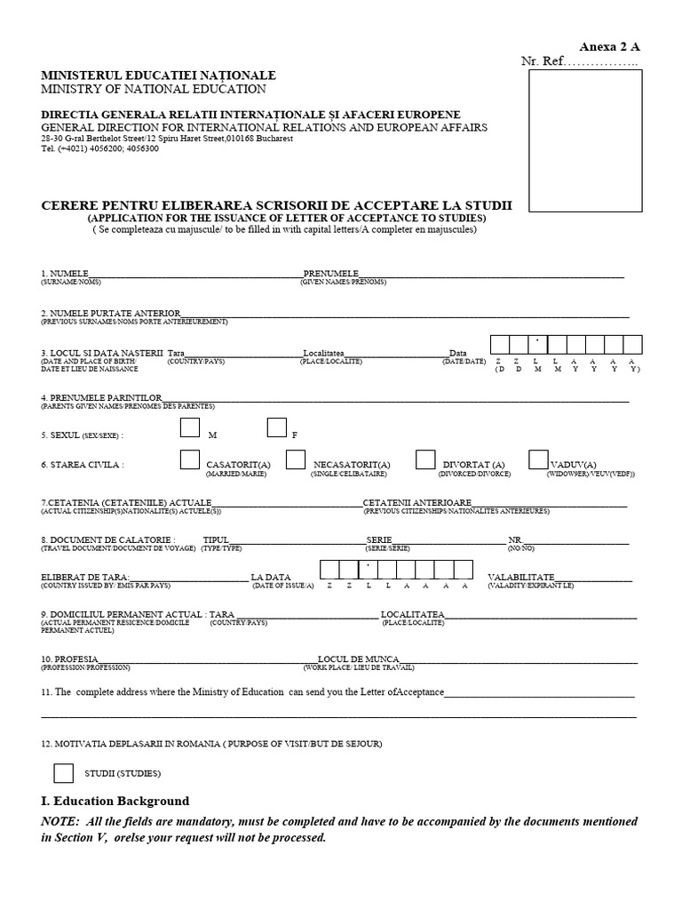 Anexa 2 Cerere Engleza | PDF
