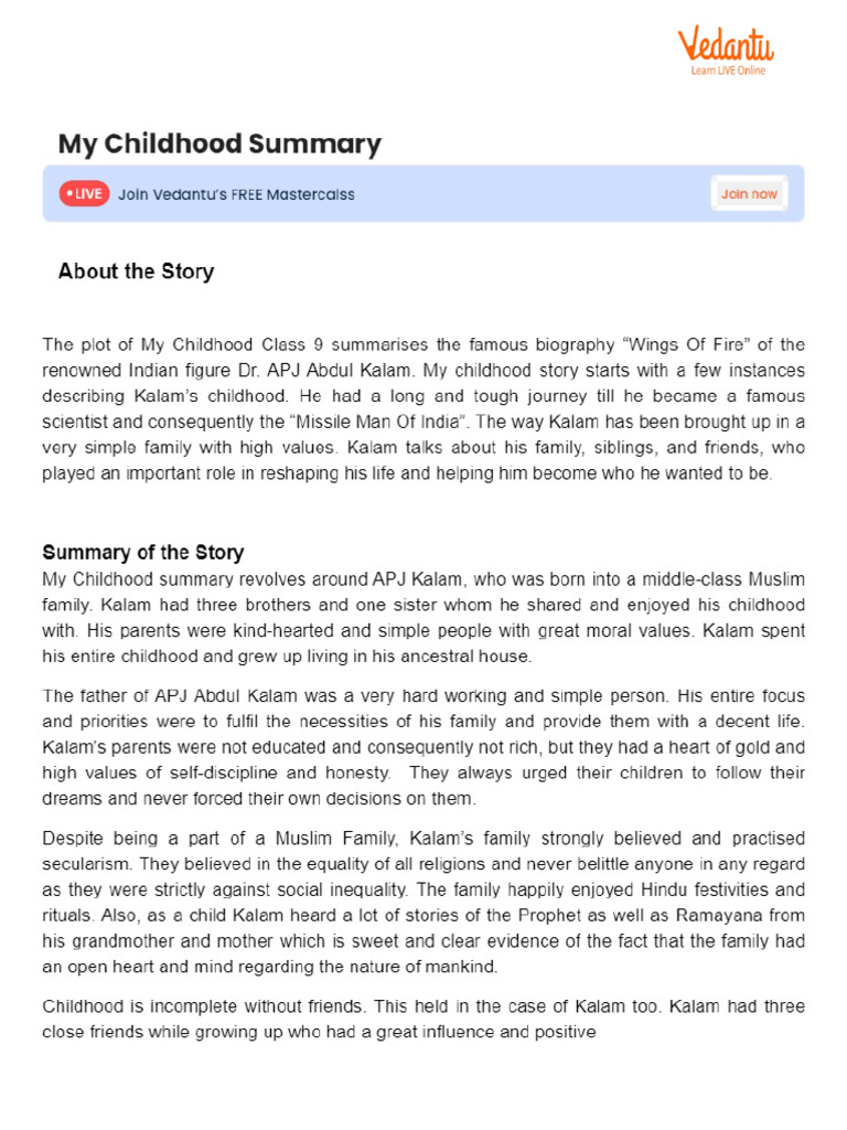 My Childhood Summary | PDF