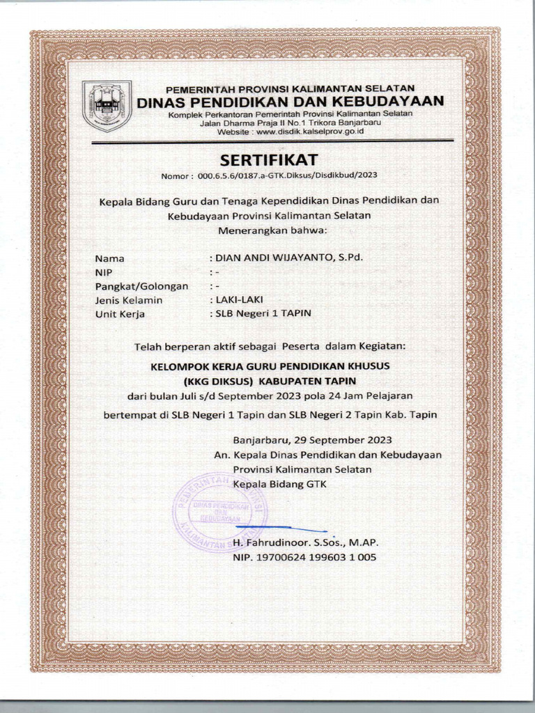 Sertifikat KKG Jul-Sep Dian Andi Wijayanto, S.PD | PDF Sertifikat KKG Jul-Sep Dian Andi Wijayanto, S.PD | PDF