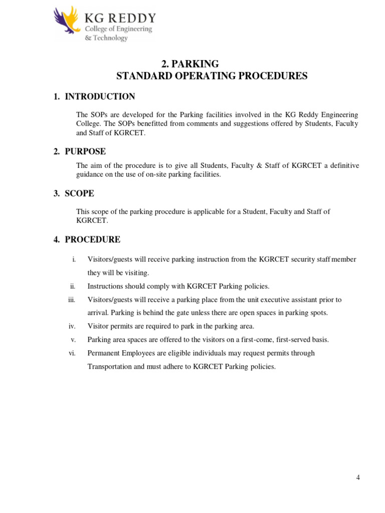 KGRCET Parking Standard Operating Procedures | PDF | Technology ...