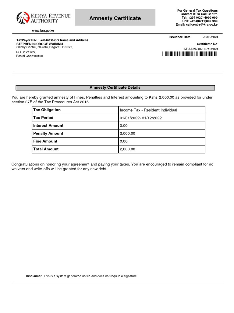 Amnesty Certificate 2 | PDF
