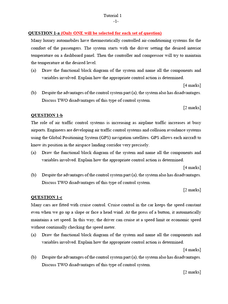 Tutorial 1 - Solution | PDF | Control Theory | System