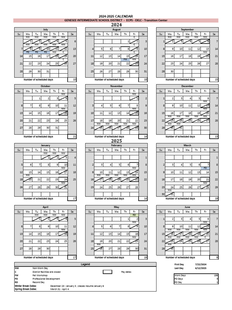 2024-2025 Genesee School Calendar | PDF