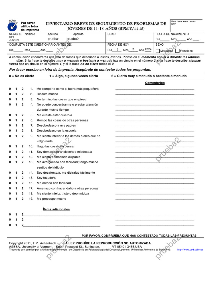 Brief Problem Monitor - Youth (BPM-Y) | PDF