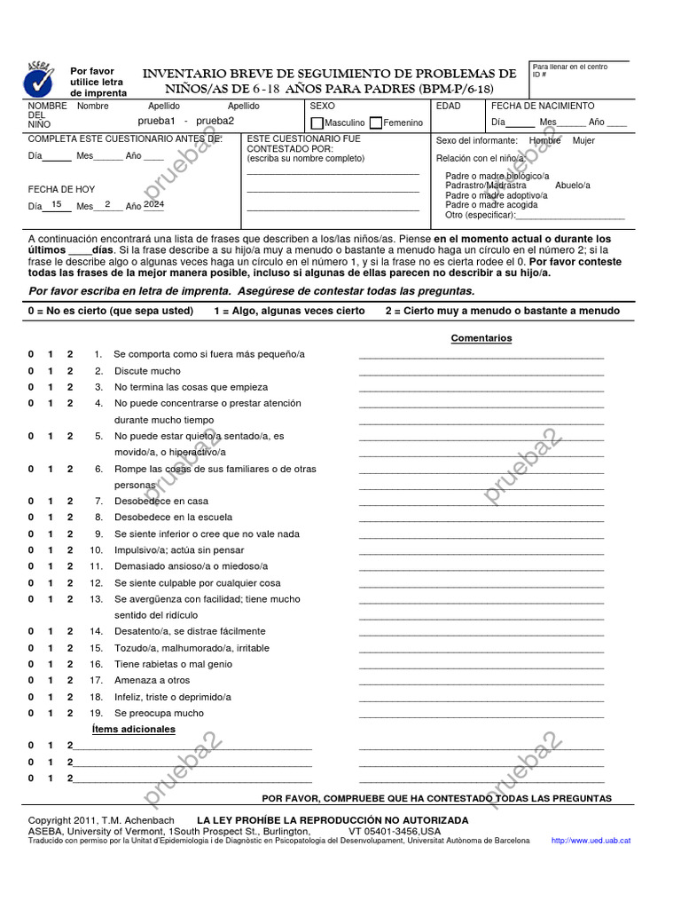 Brief Problem Monitor - Parent (BPM-P) | PDF | Relaciones personales ...