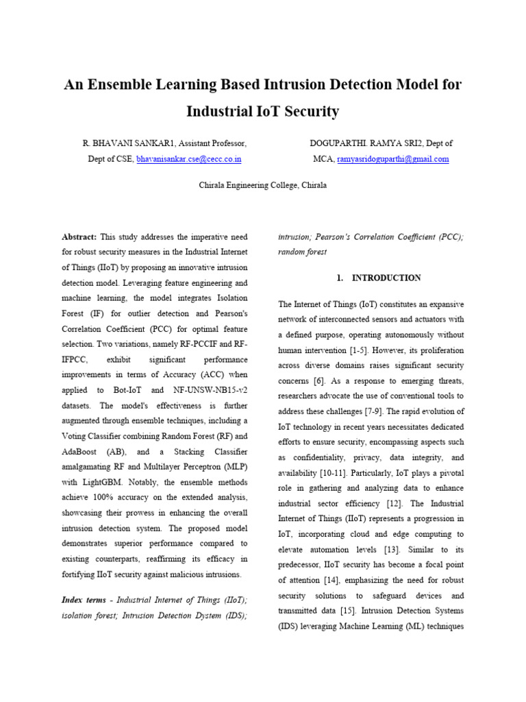 An Ensemble Learning Based Intrusion Detection Model For Industrial IoT ...