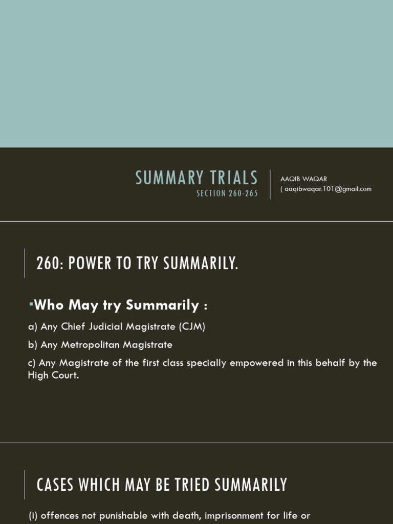 SUMMARY TRIALS by Aaqib Waqar | PDF | Magistrate | Criminal Justice