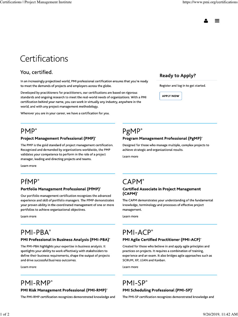 PMI Certifications Overview | PDF | Business | Finance & Money Management