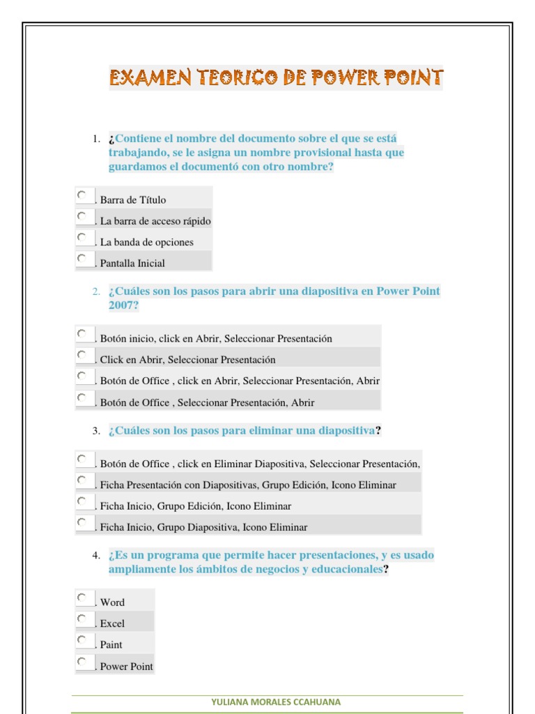 Examen Teorico de Power Point
