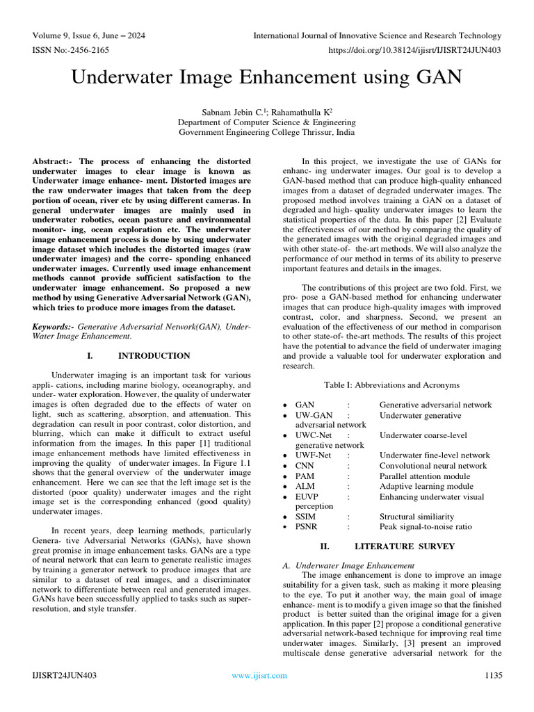 Underwater Image Enhancement using GAN | Download Free PDF | Computer Vision | Statistical ...