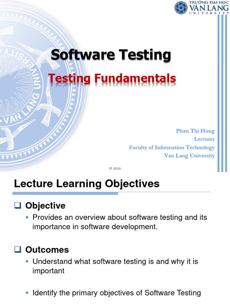 ST-L01-Testing Fundamentals | PDF | Software Testing | Verification And ... ST-L01-Testing Fundamentals | PDF | Software Testing | Verification And ...