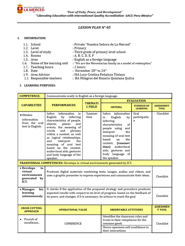 IV TERM_LESSON PLAN 5_UNIT 08_3rd GRADE_QUINTANA | Download Free PDF | Educational Technology ...