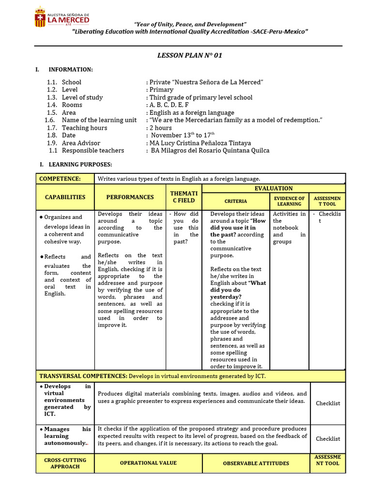 IV TERM_LESSON PLAN 1_UNIT 08_3rd GRADE_QUINTANA | Download Free PDF | Educational Technology ...