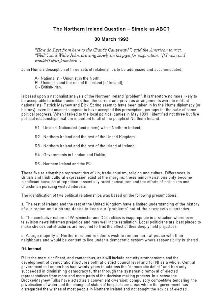 The Northern Ireland Question - Simple As ABC? | PDF | Northern Ireland ...