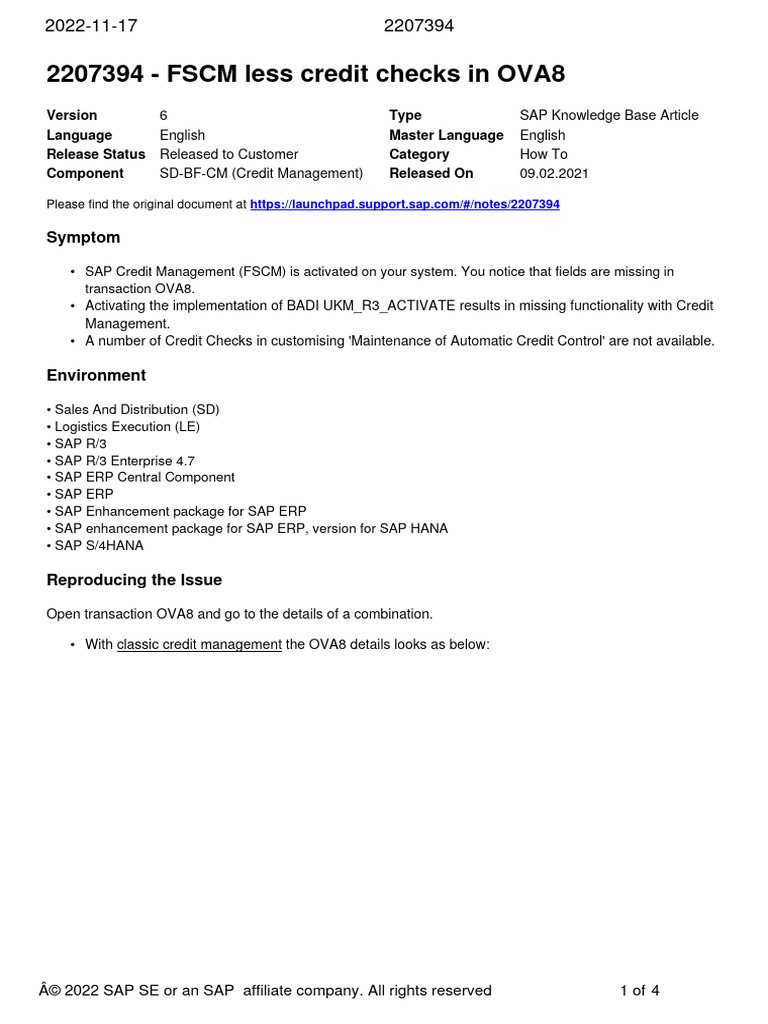 FSCM Less Credit Checks in OVA8 | PDF | Computing | Software Engineering
