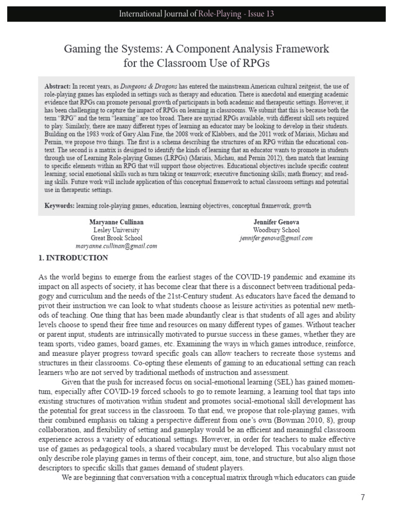 Gaming TH Syst MS: A Compon NT Analysis Fram Work or TH Classroom Us O ...