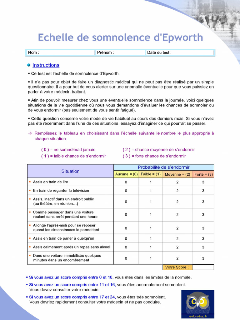 Echelle Epworth | PDF