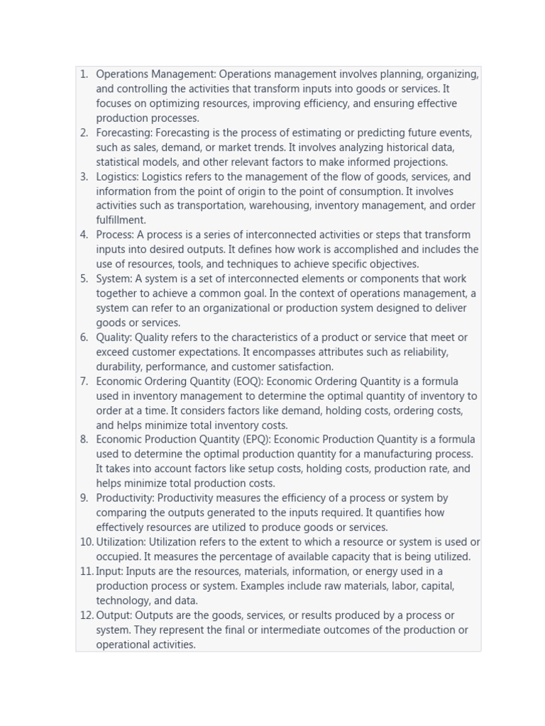 Operations Management-Key Terms CH 1 | PDF | Performance Indicator ...