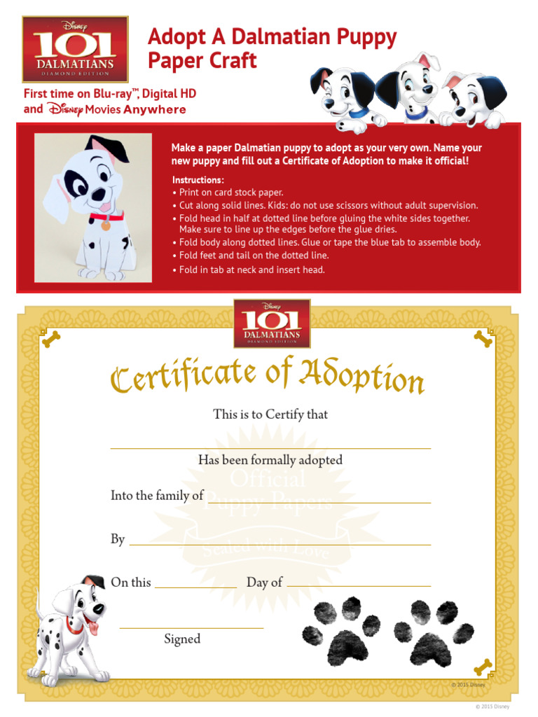 Adopt A Dalmation Puppy Paper Craft | PDF