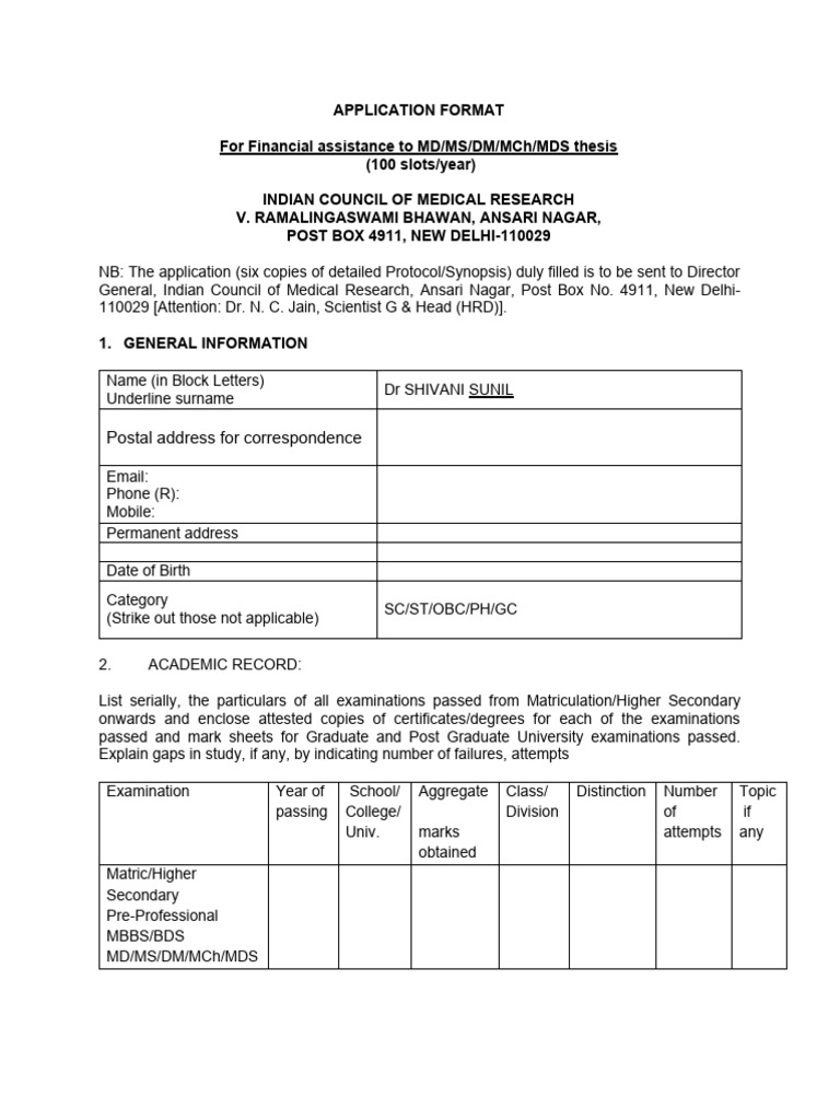 Application Format | PDF | Doctor Of Medicine | Health Sciences