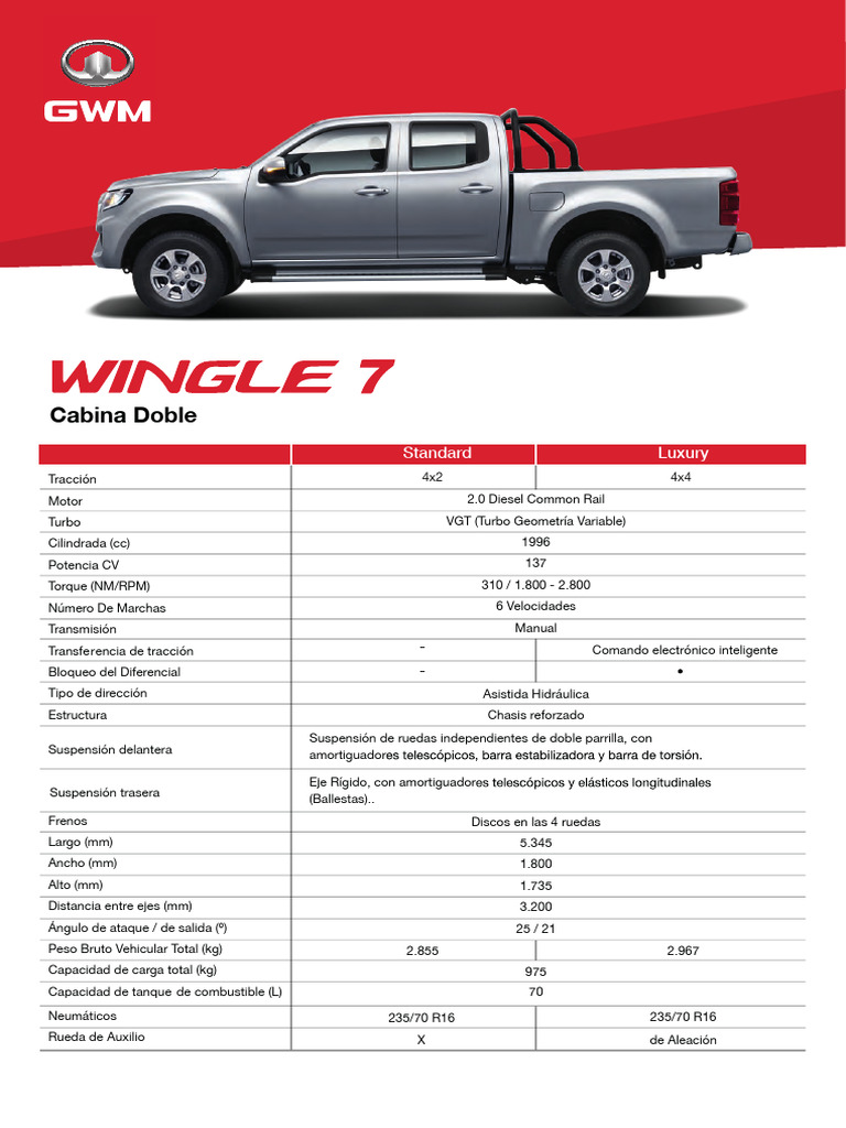 ficha-tecnica-great-wall-wingle7 | Descargar gratis PDF | Airbag | Eje