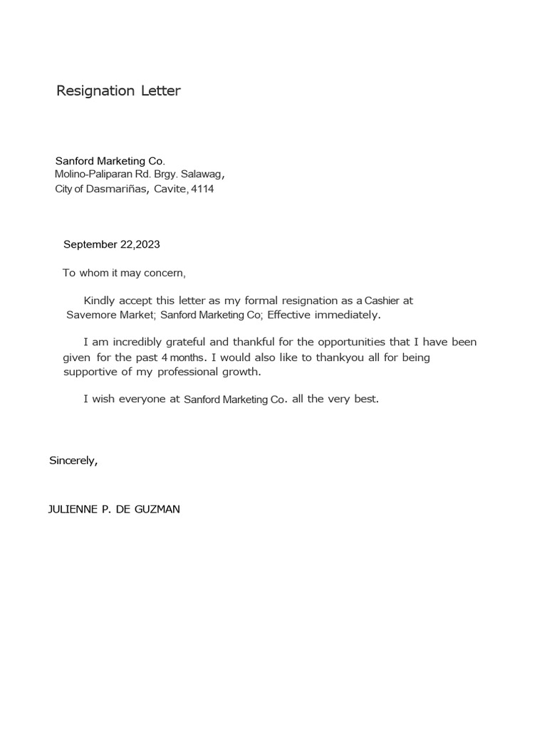 Resignation Letter | PDF | Law