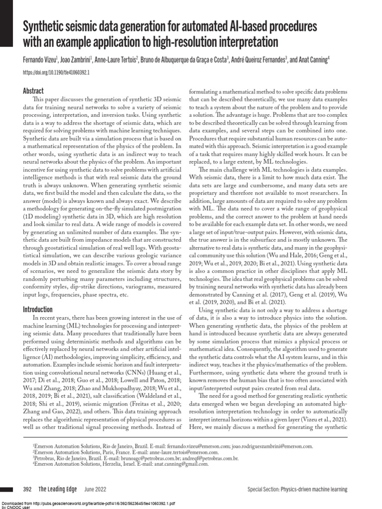 Synthetic Seismic Data Generation For Automated AI-based Procedures | PDF | Machine Learning ...